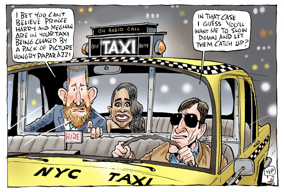 Harry and Meghan's taxi ride | Celebrity Cartoon – Knight Cartoons