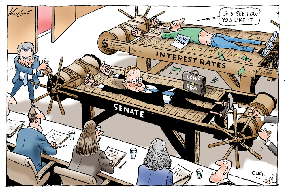Senators grill the RBA Govenor | Australian Political Cartoon – Knight Cartoons